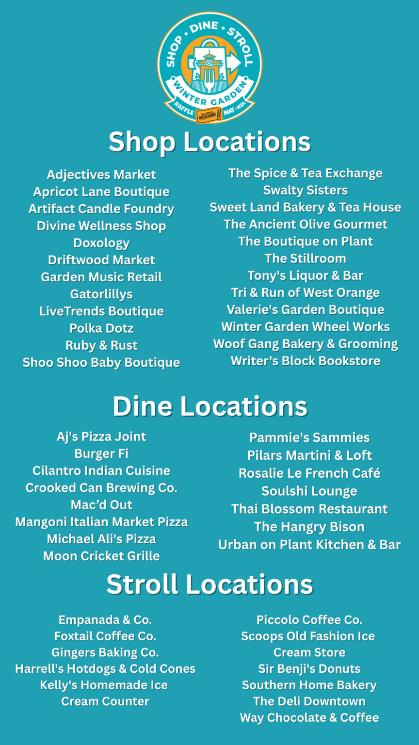 Shop, Dine & Stroll Raffle MAY-nia with Live Music - Downtown Winter Garden